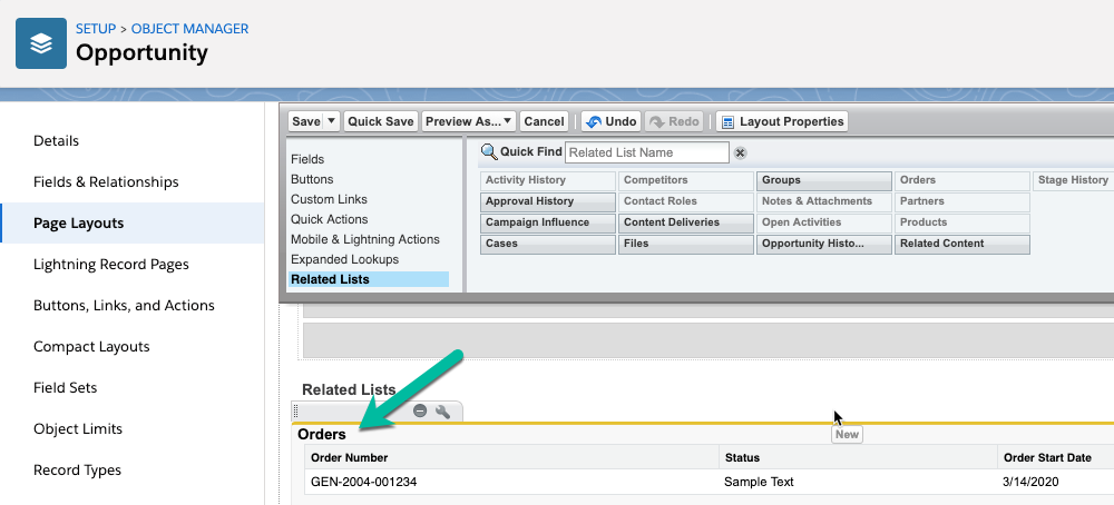 Why is the Order related list not showing? | sf9to5